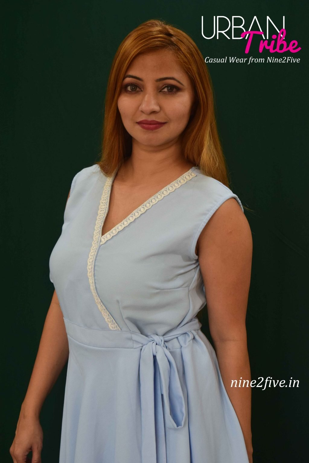 Sky Blue Layered Midi Dress (Heavy Polymoss Fabric) - Nine2Five-Clothing Brand