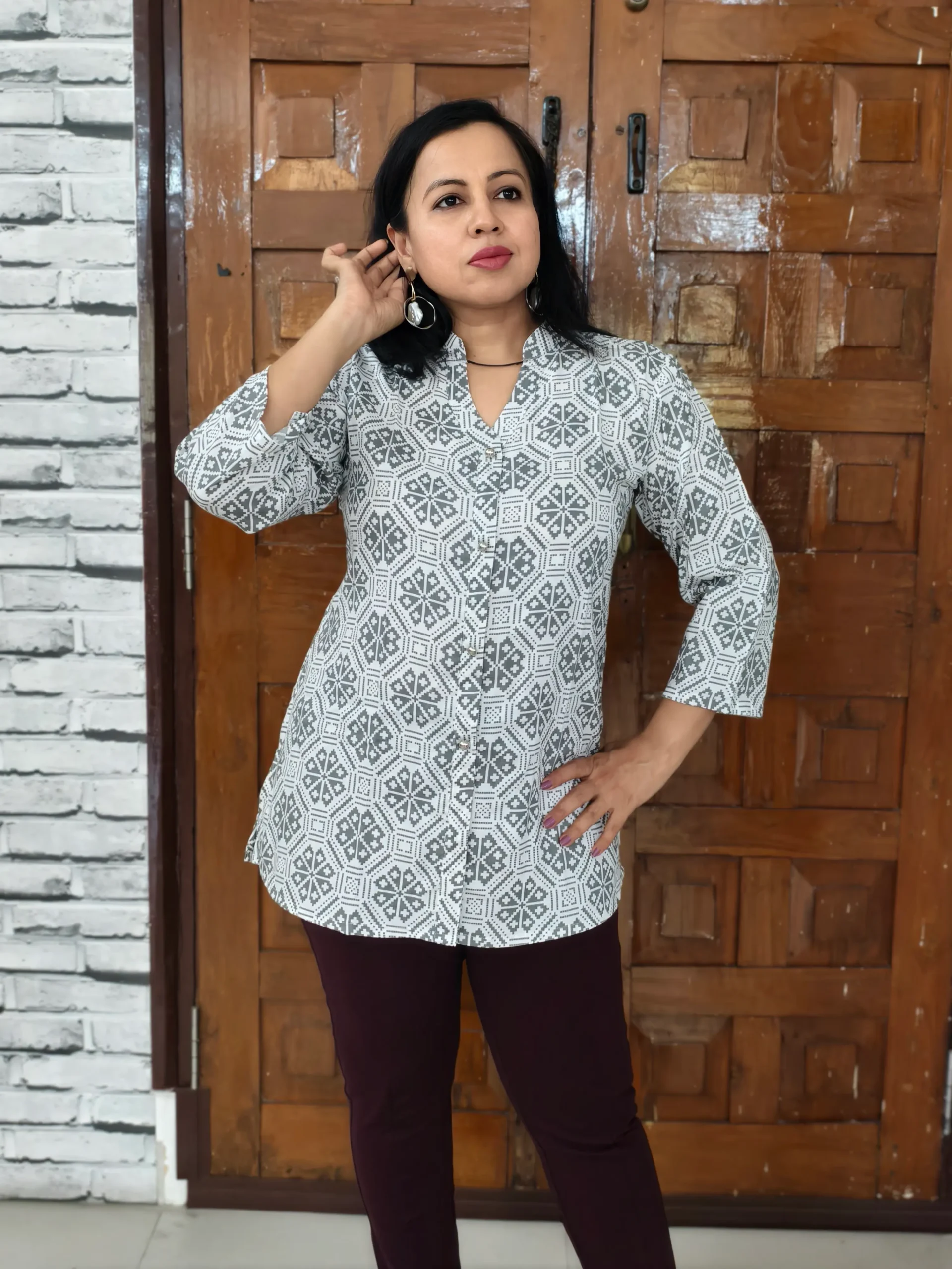 White Printed Rayon Top - Nine2Five-Clothing Brand