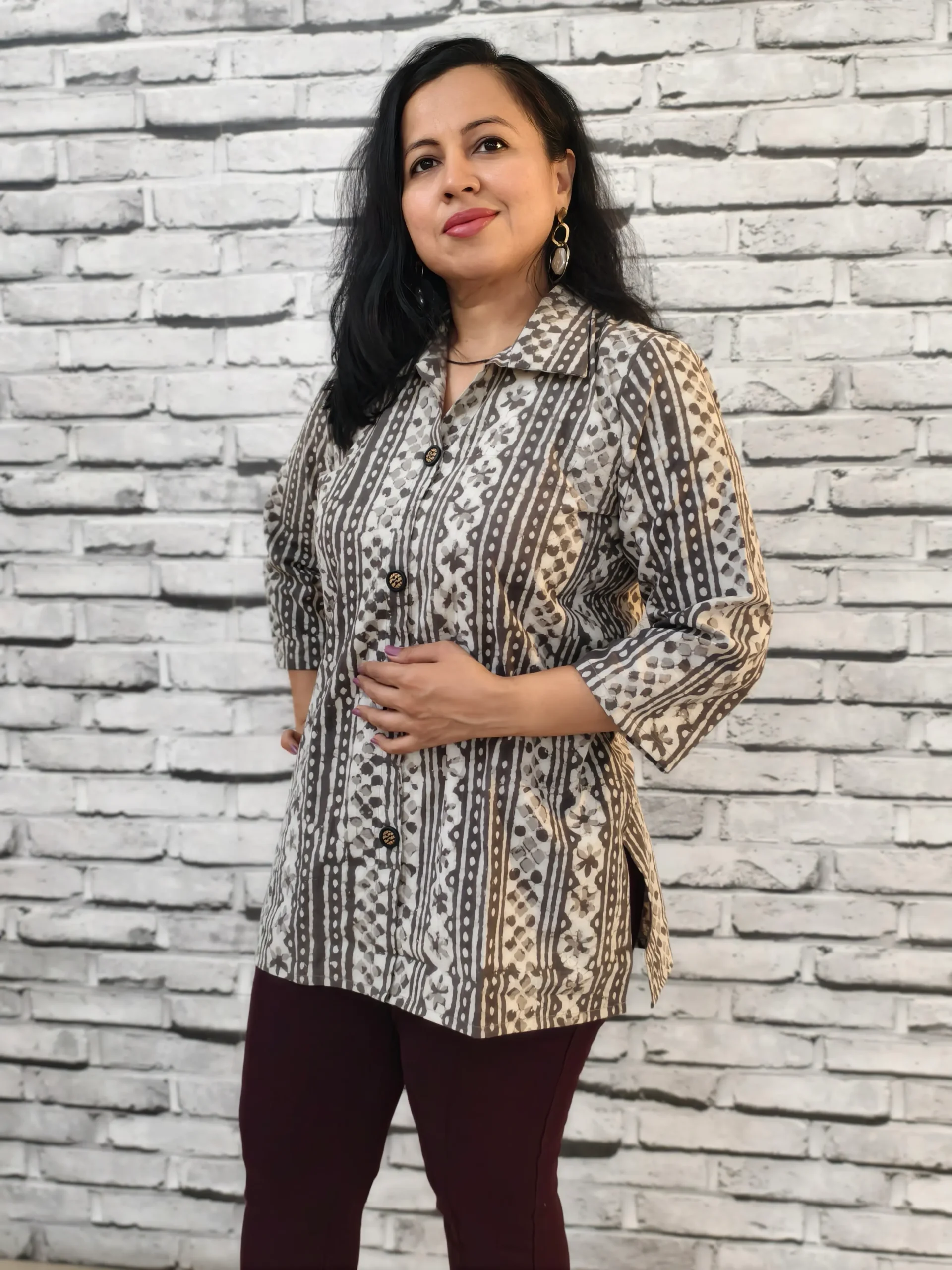 Bagru Handblock Cotton Top – Timeless Elegance in Earthy Brown - Nine2Five-Clothing Brand
